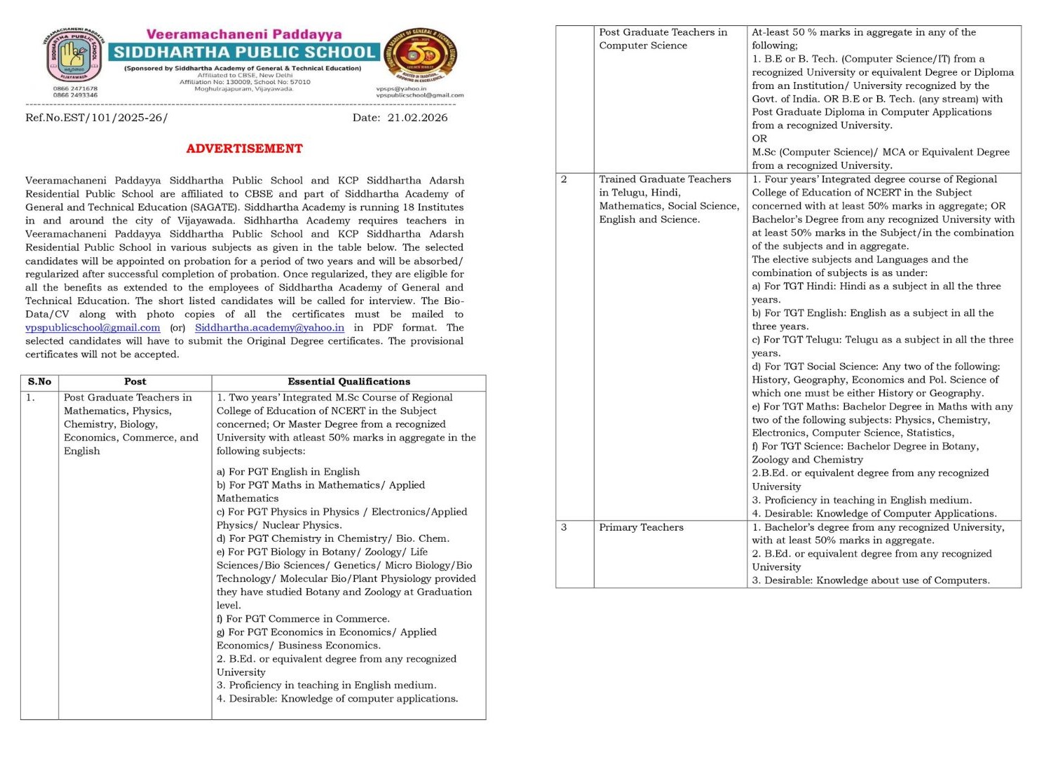 Veeramachaneni Paddayya Siddhartha Public School-Vijayawada